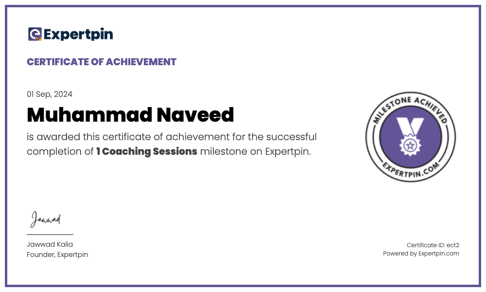Certificate ect2 awarded to Muhammad Naveed by Expertpin
